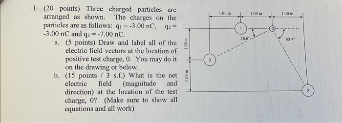 Solved 1. (20 points) Three charged particles are arranged | Chegg.com