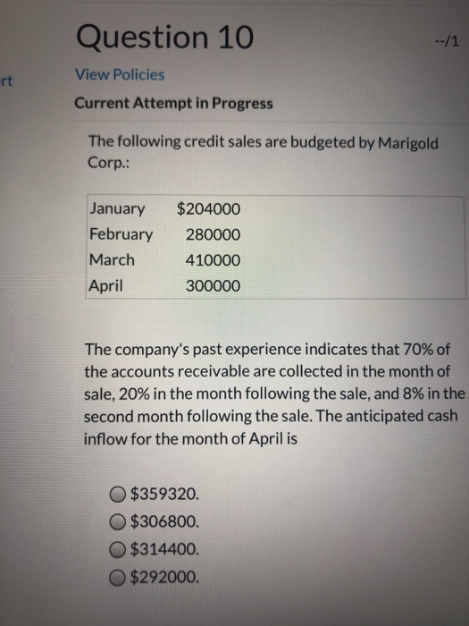 Solved --11 Question 10 View Policies Current Attempt in | Chegg.com
