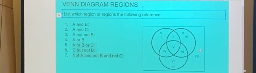 Solved VENN DIAGRAM REGIONSList which region or regions the | Chegg.com