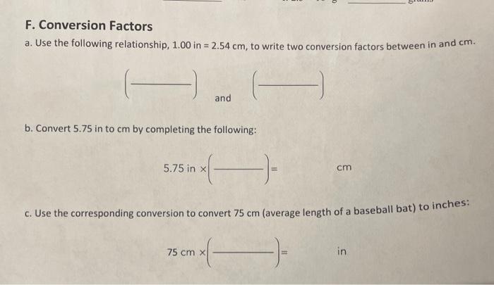 Solved F. Conversion Factors a. Use the following | Chegg.com