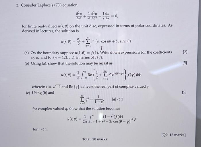 Solved 2. Consider Laplace's (2D) equation | Chegg.com