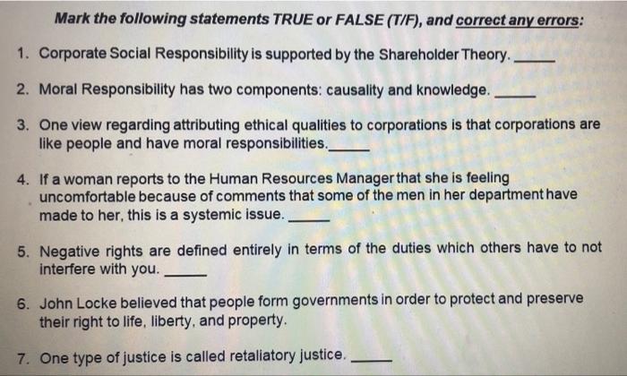 Solved Mark the following statements TRUE or FALSE (T/F), | Chegg.com