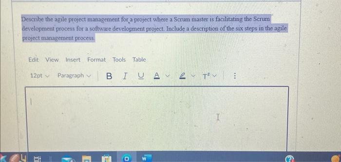 Solved Describe the agile project management for a project | Chegg.com