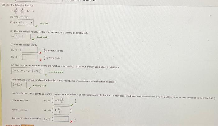 Solved Consider the following function. y=3x3+2x2−2x+3 (a) | Chegg.com