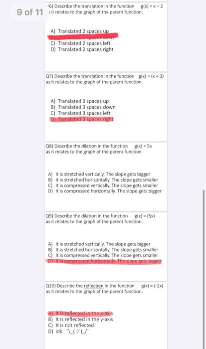 Solved 6) Describe the translation in the function B(x) = -2 | Chegg.com