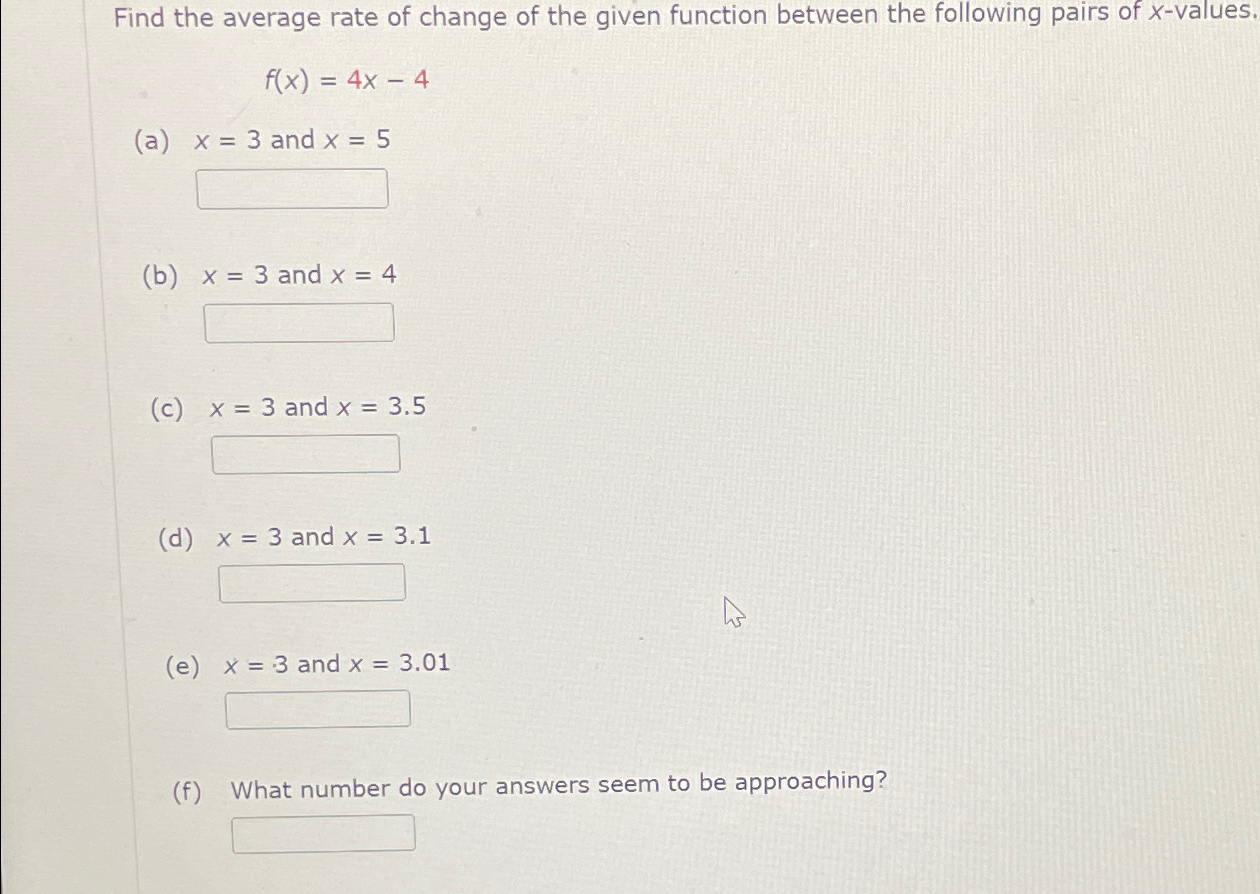 Solved Find the average rate of change of the given function | Chegg.com