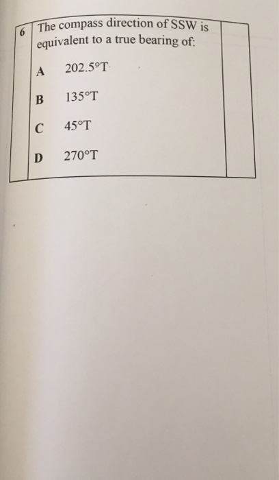 Solved The compass direction of SSW is equivalent to a true | Chegg.com