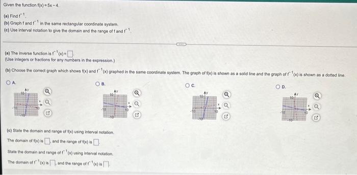 Solved Given the function f(x) = 5x-4a) Find f^-1b) Graph f | Chegg.com