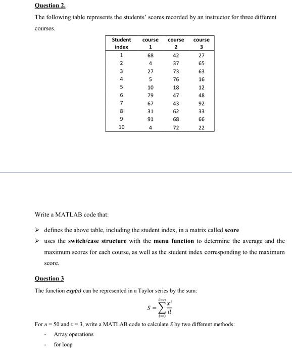 Solved solve the Q 2 and Q3 by by matlab in live script and | Chegg.com