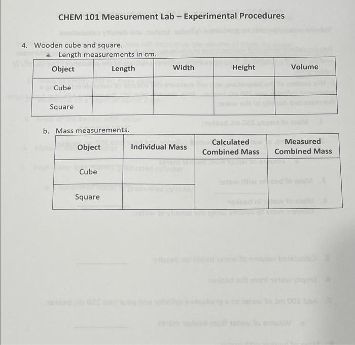 CHEM 101 Measurement Lab - Experimental Procedures 4. | Chegg.com