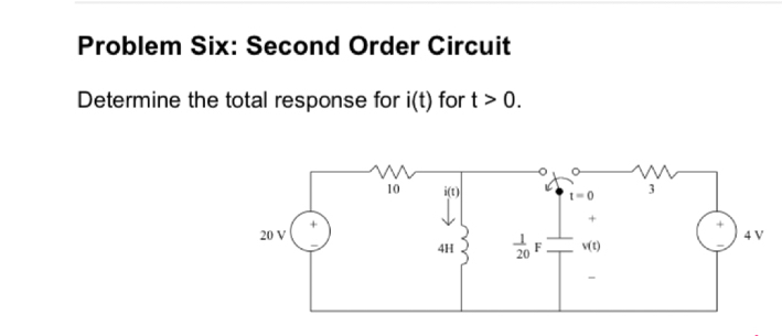 Solved Problem Six: Second Order CircuitDetermine the total | Chegg.com