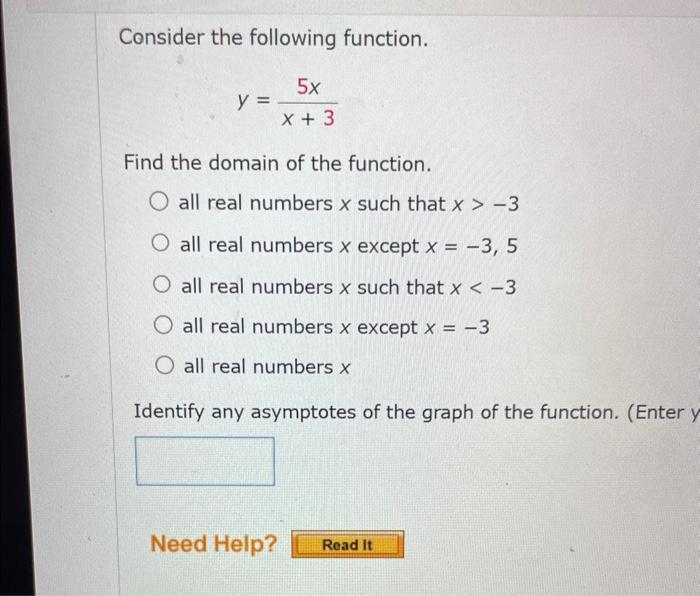 Solved Consider the following function. y=x+35x Find the | Chegg.com