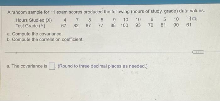 Solved A random sample for 11 exam scores produced the | Chegg.com