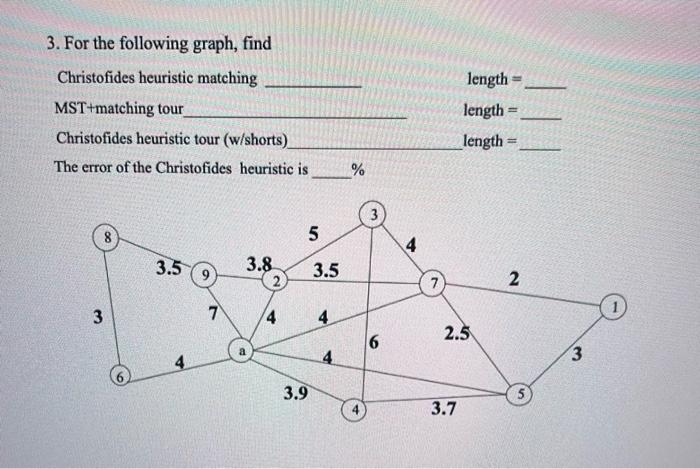 Solved 3. For the following graph, find Christofides | Chegg.com
