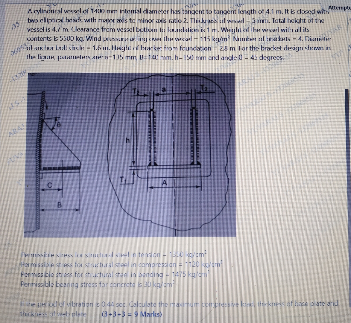 Solved A cylindrical vessel of 1400mm ﻿internal diameter has | Chegg.com
