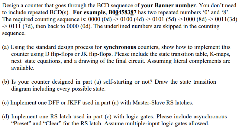 Ban number is B00910263.Design a counter that goes | Chegg.com