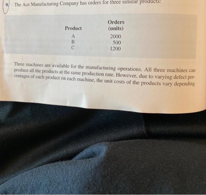 Solved The Ace Manufacturing Company has orders for three | Chegg.com