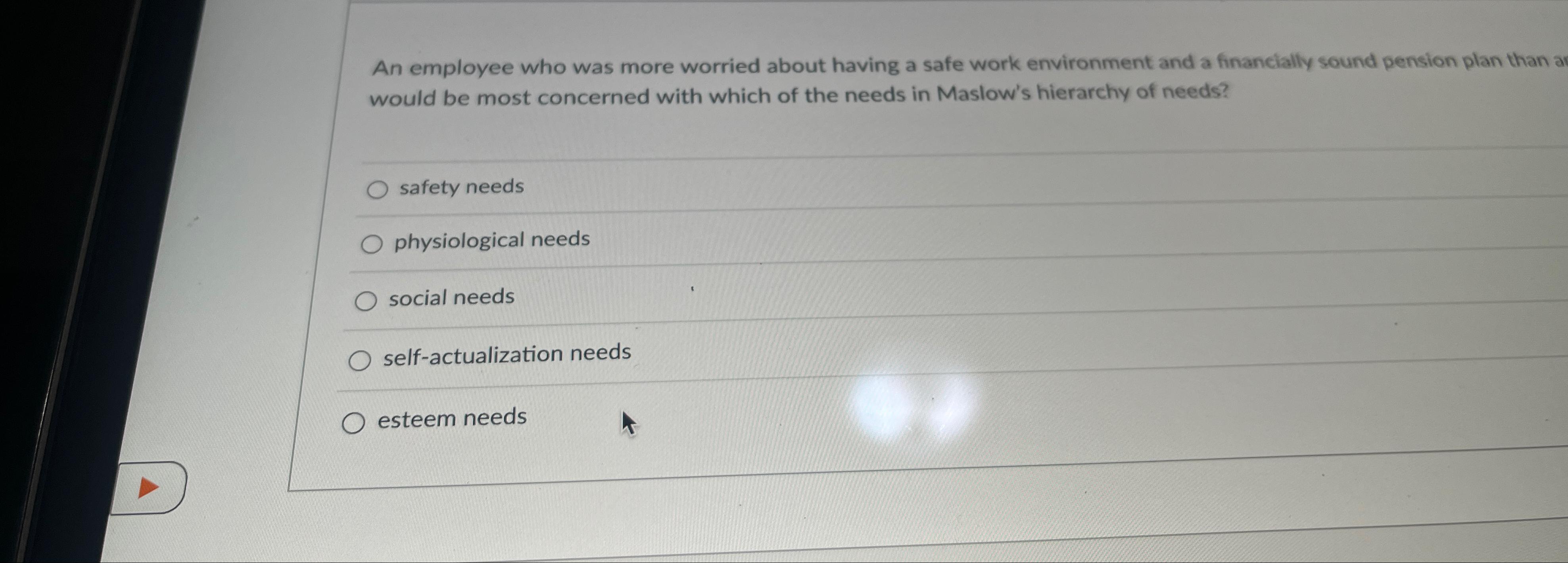 Solved An employee who was more worried about having a safe | Chegg.com