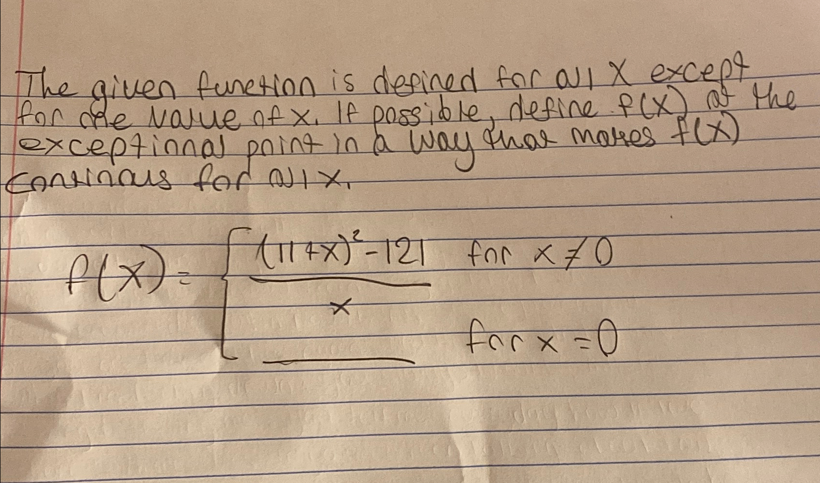 Solved The given function is defined for all x ﻿except for | Chegg.com