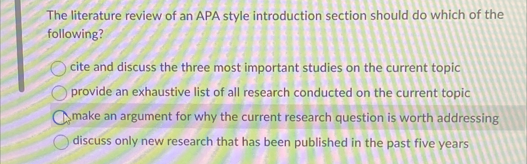 Solved The literature review of an APA style introduction | Chegg.com