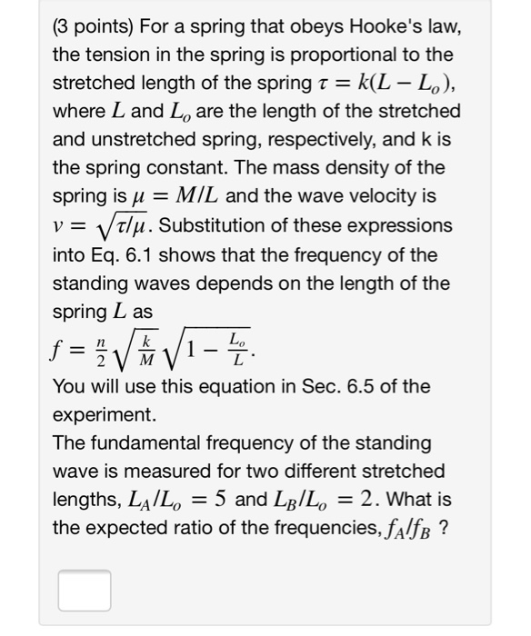 Solved (3 points) For a spring that obeys Hooke's law, the | Chegg.com