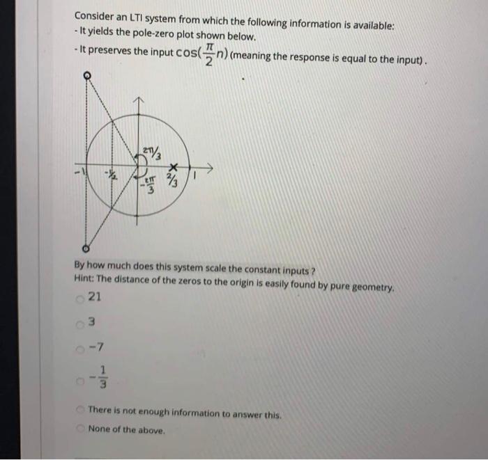 Solved Consider an LTI system from which the following | Chegg.com