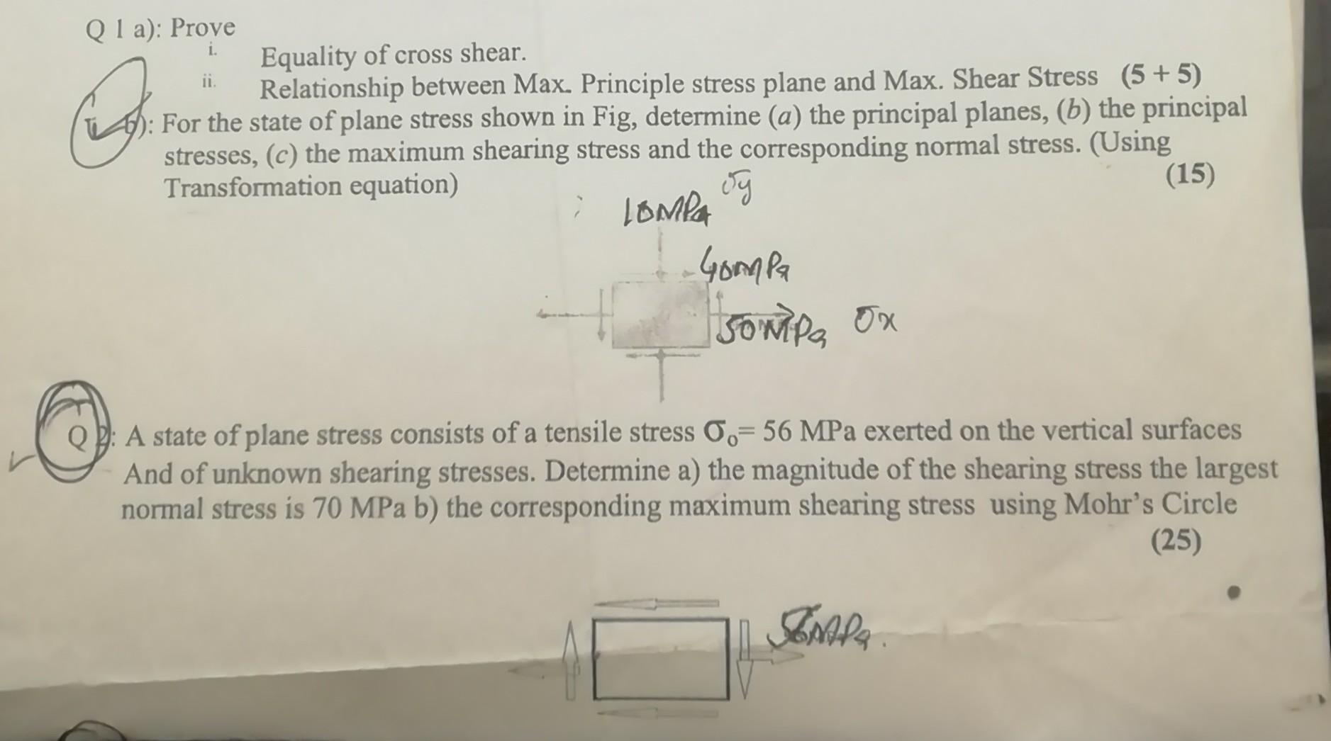 Solved Q I a): Prove Equality of cross shear. ii. | Chegg.com