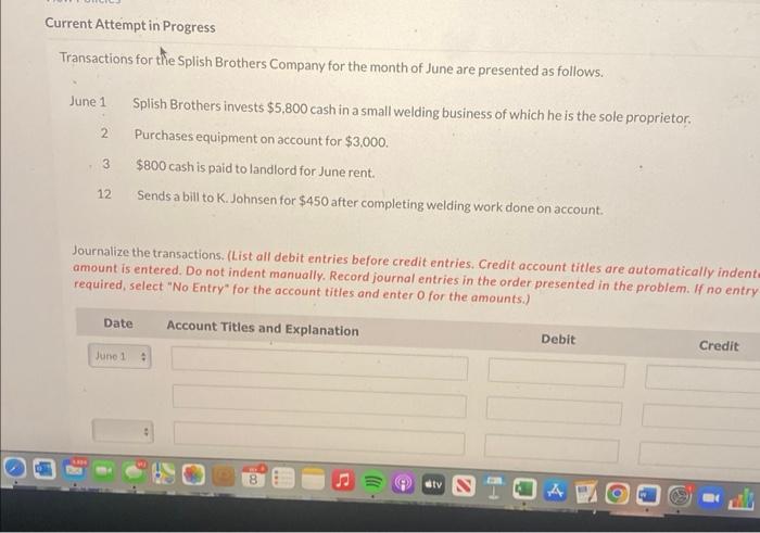 Solved Current Attempt in Progress Transactions for the | Chegg.com