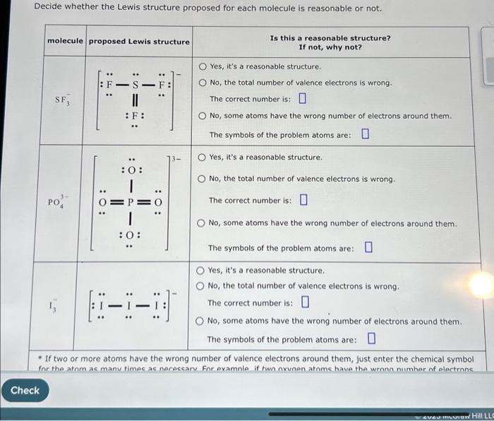 Solved Decide whether the Lewis structure proposed for each | Chegg.com
