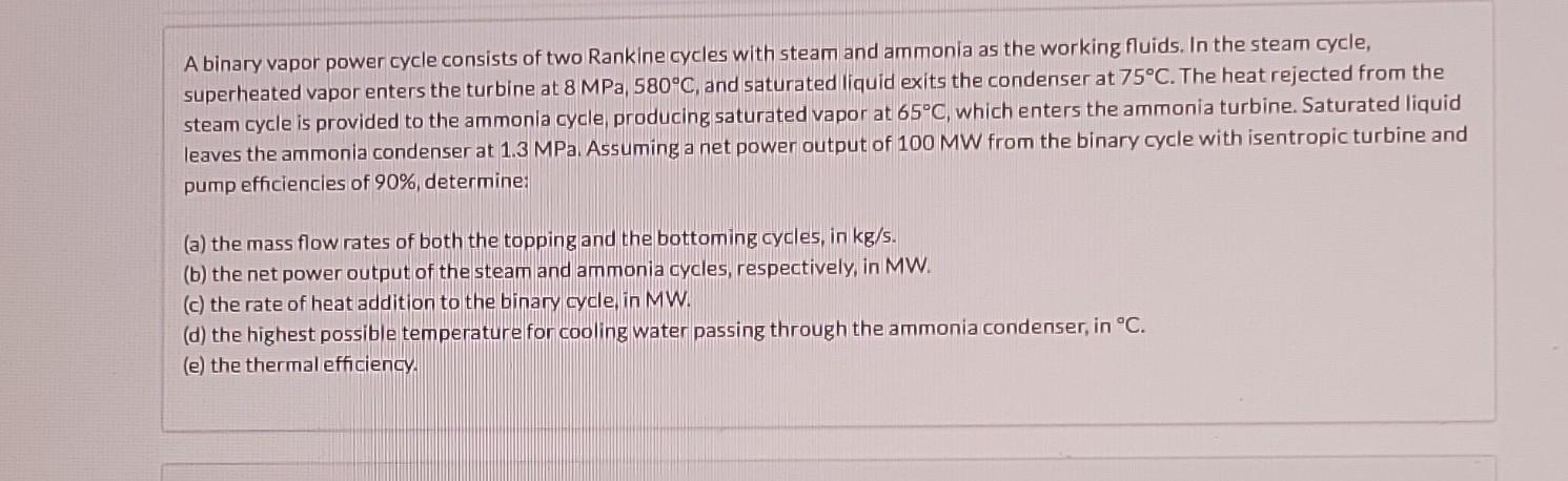 Solved A binary vapor power cycle consists of two Rankine | Chegg.com