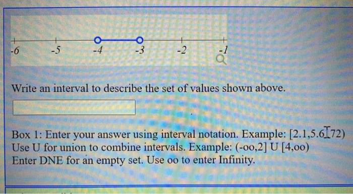 Solved -6 -5 -4 -3 -2 -1 Write an interval to describe the | Chegg.com