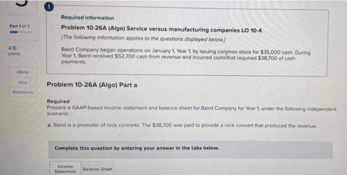Solved Part 1 of 3 Required information Problem 10-26A | Chegg.com