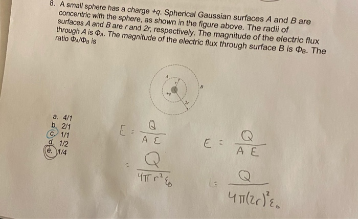 Solved 8. A small sphere has a charge +9. Spherical Gaussian | Chegg.com