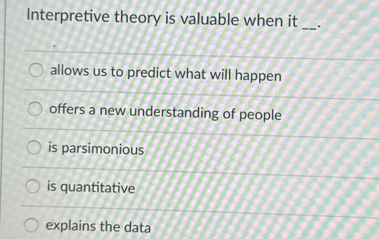 Solved Interpretive theory is valuable when itallows us to | Chegg.com