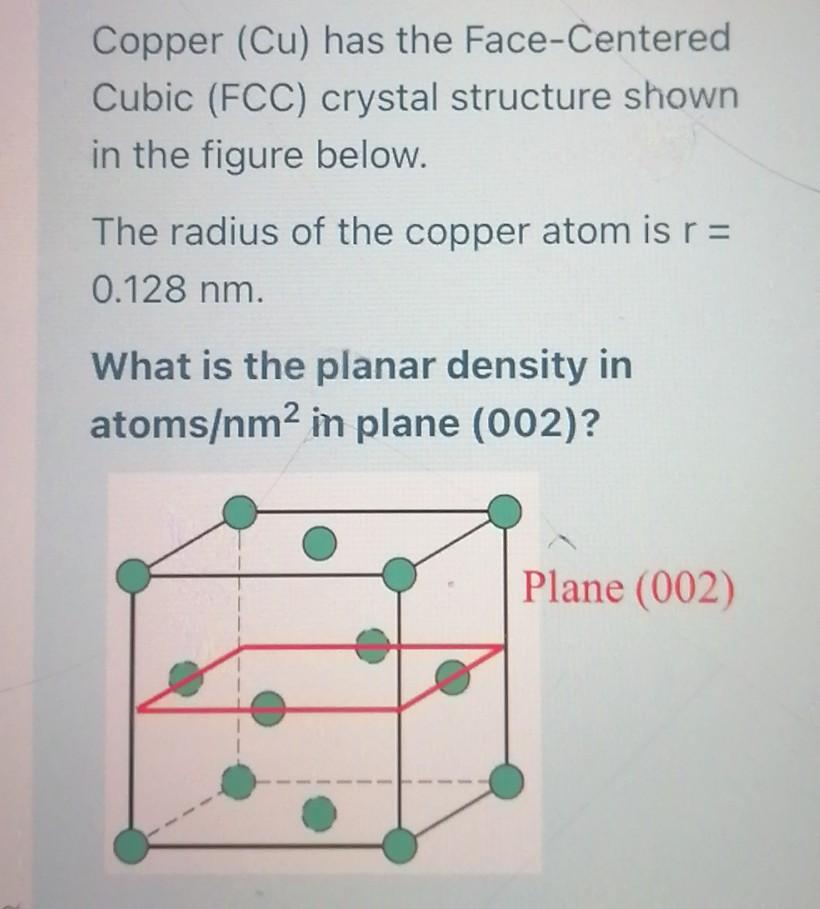 Solved Copper (Cu) has the Face-Centered Cubic (FCC) crystal | Chegg.com