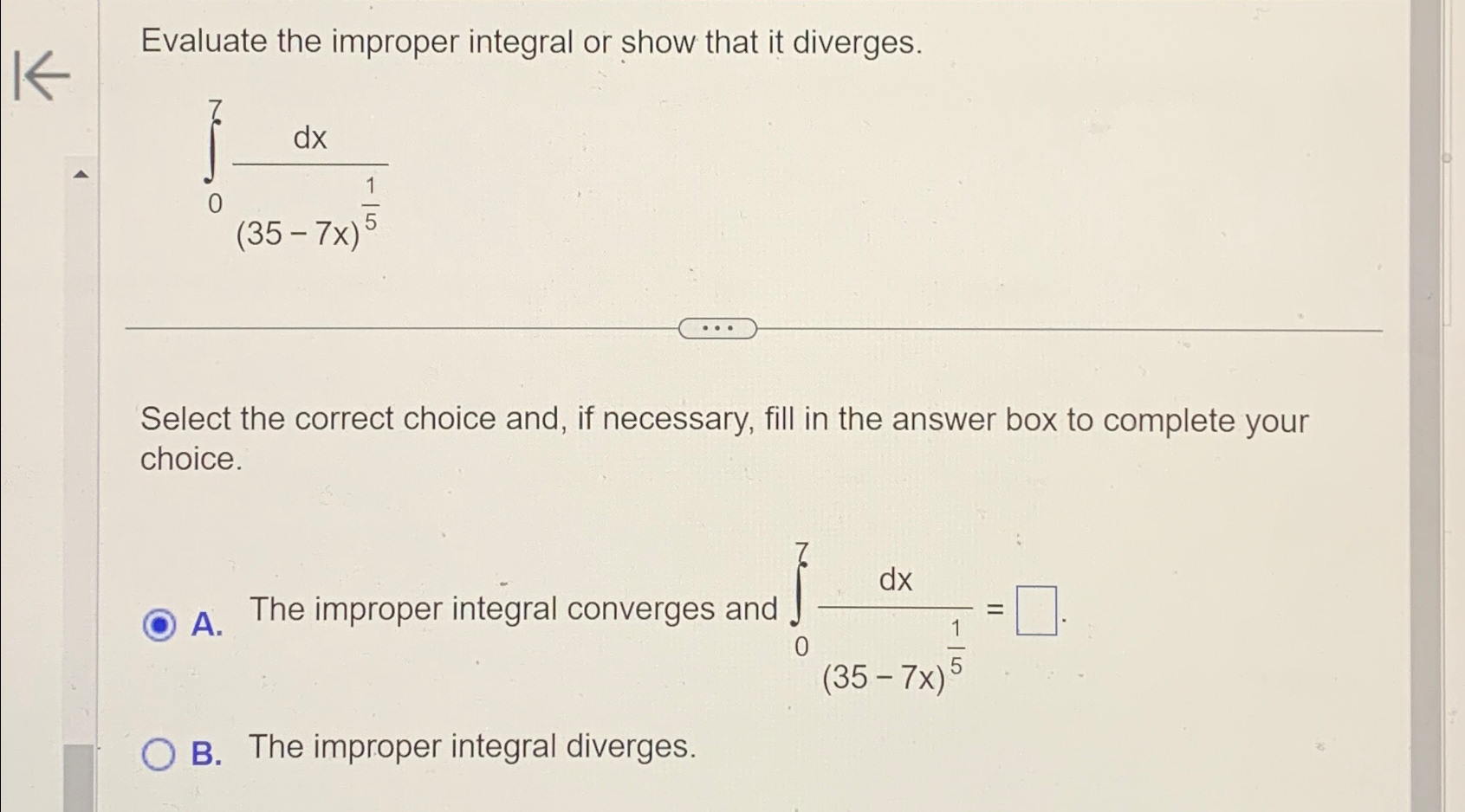 Solved Evaluate the improper integral or show that it | Chegg.com