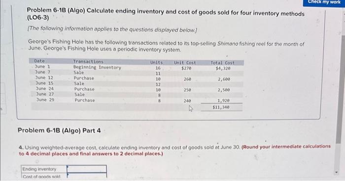 Solved Problem 6.1B (Algo) Calculate ending inventory and | Chegg.com