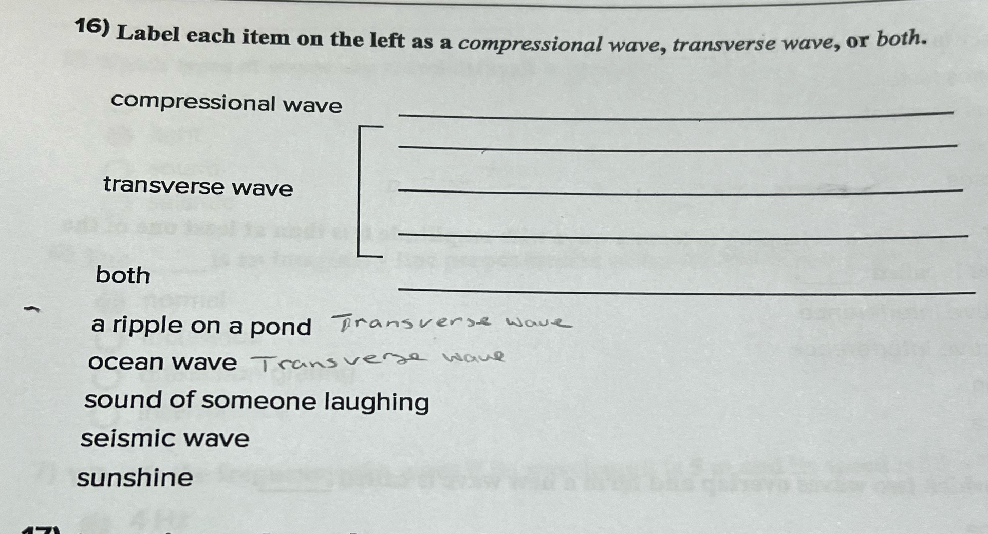 Solved Label each item on the left as a compressional wave, | Chegg.com
