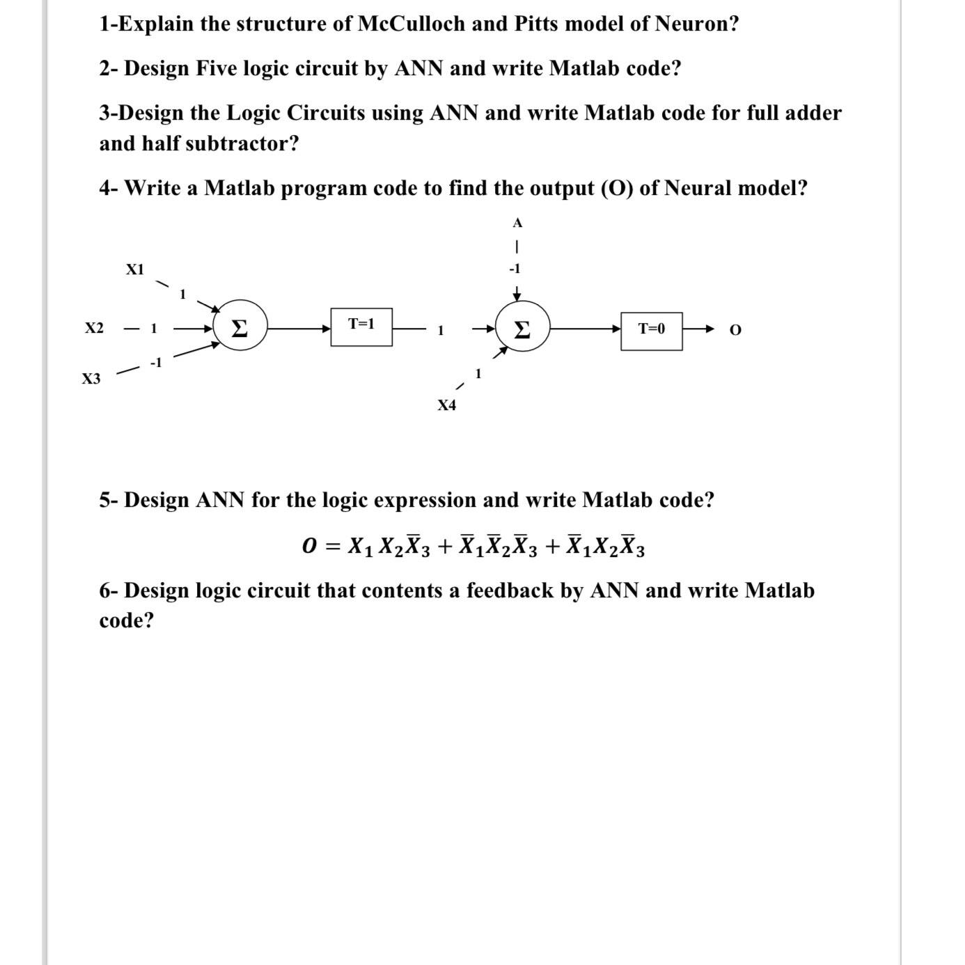 Solved 1-Explain the structure of McCulloch and Pitts model | Chegg.com