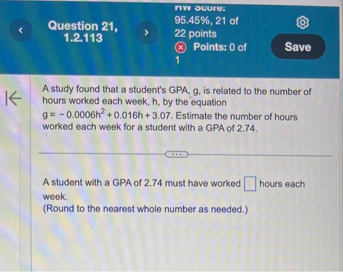 Solved A study found that a student's GPA, g, is related to | Chegg.com