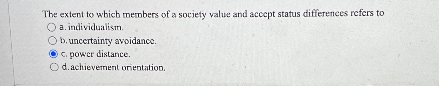 Solved The extent to which members of a society value and | Chegg.com