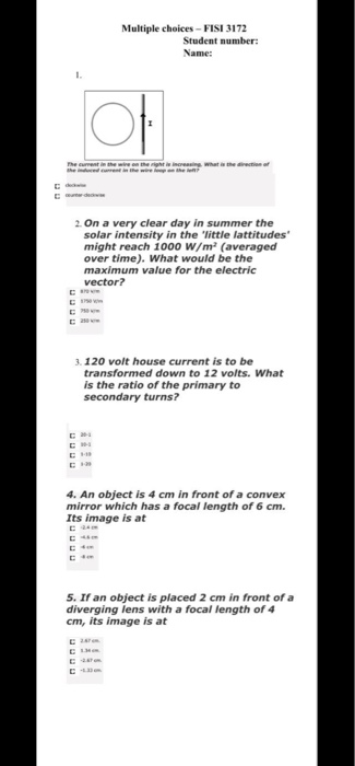 Solved Multiple choices - FISI 3172 Student number: Name: 2. | Chegg.com