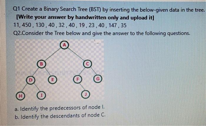 Solved Q1 Create a Binary Search Tree (BST) by inserting the | Chegg.com