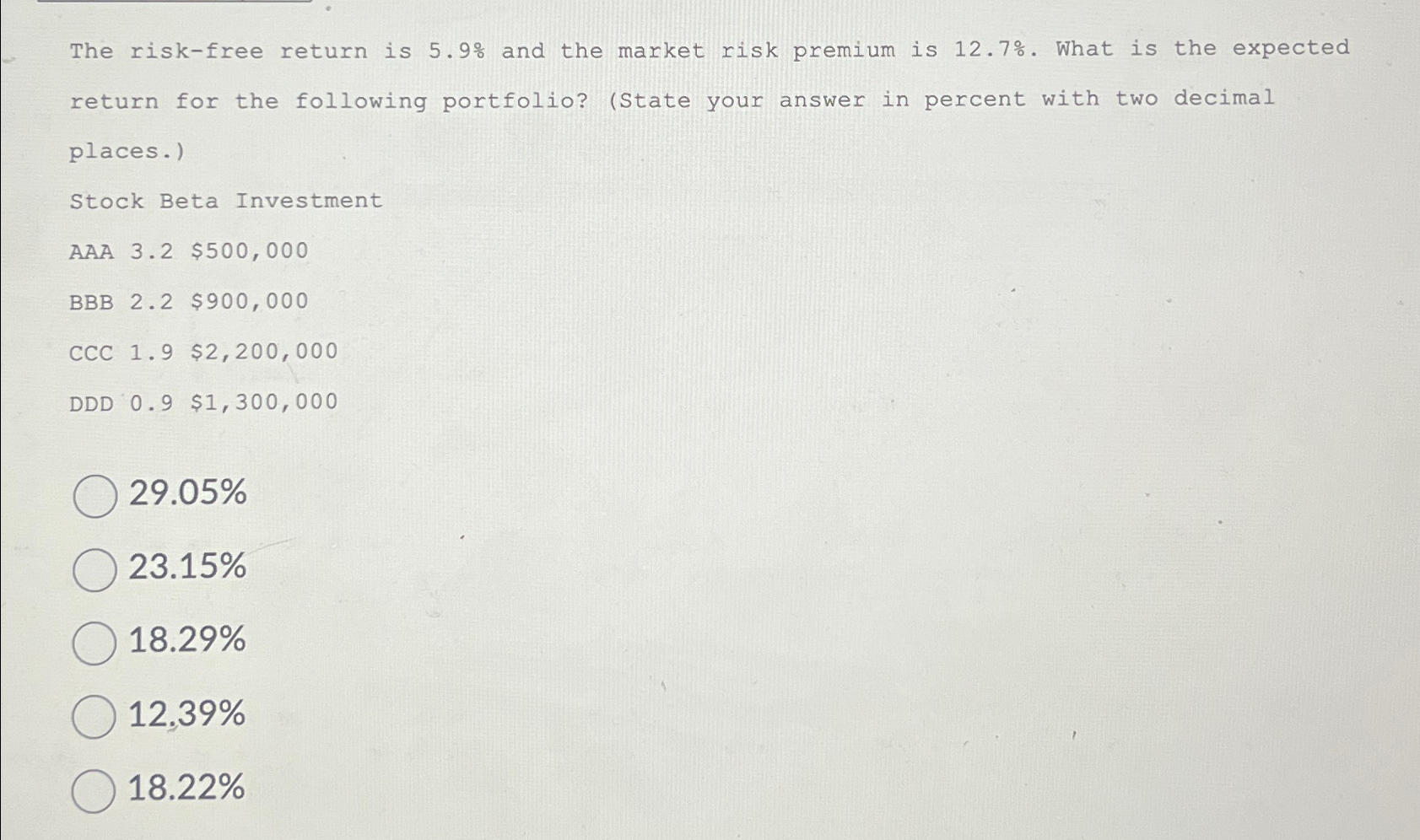 Solved The risk-free return is 5.9% ﻿and the market risk | Chegg.com