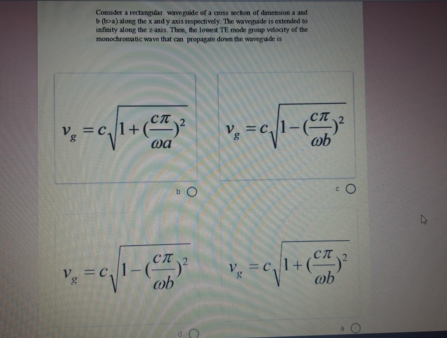 Solved Consider A Rectangular Waveguide Of A Cross Section