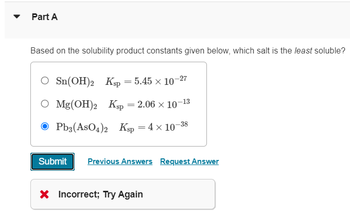 Solved Part ABased on the solubility product constants given | Chegg.com