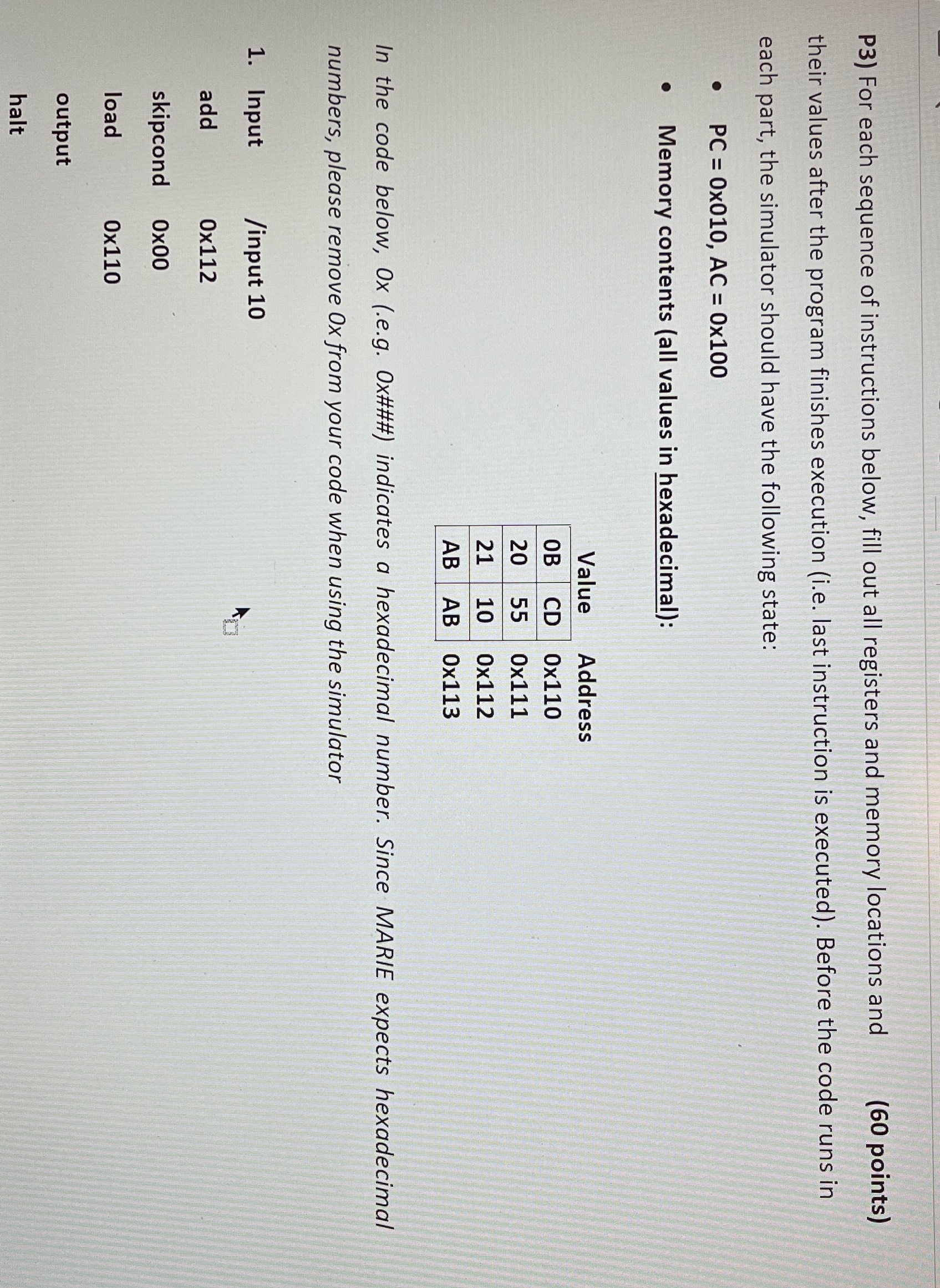 Solved P3) ﻿For each sequence of instructions below, fill | Chegg.com