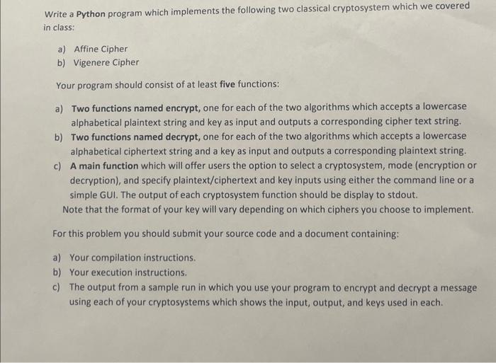Solved Require Separate Python Codes For Affine Cipher And 