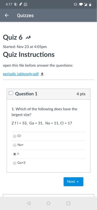 Solved 4:17 + Quizzes Quiz 6 A Started: Nov 23 at 4:05pm | Chegg.com