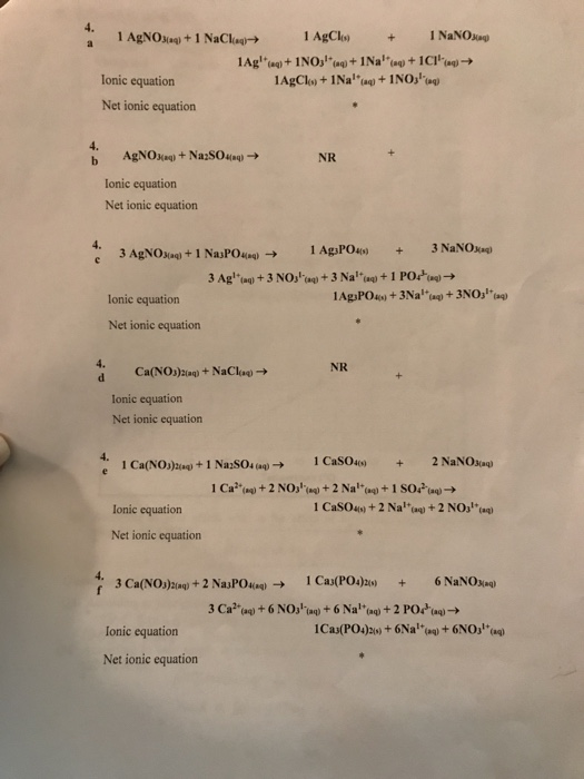 Solved 4. a 1 AgNO3(aq) + 1 NaCl → 1 AgCl) 1 NaNO | Chegg.com